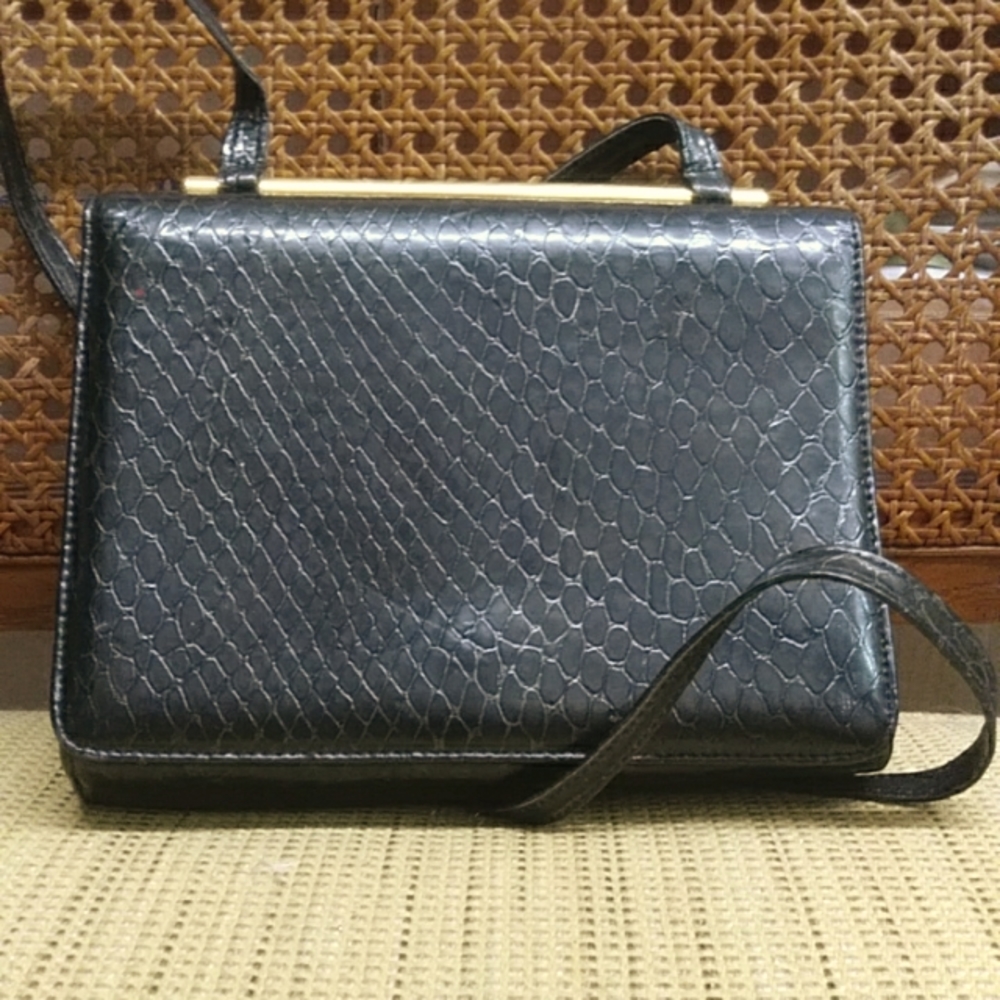 Vintage Stuart Weitzman Black Snake Skin Crossbody Pu… - Gem